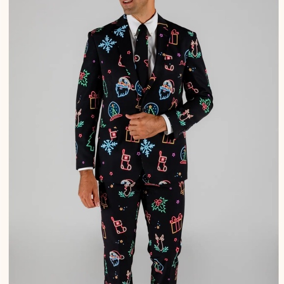 Shinesty | Suits & Blazers | Vibrant Holiday Print Black Suit | Poshmark
